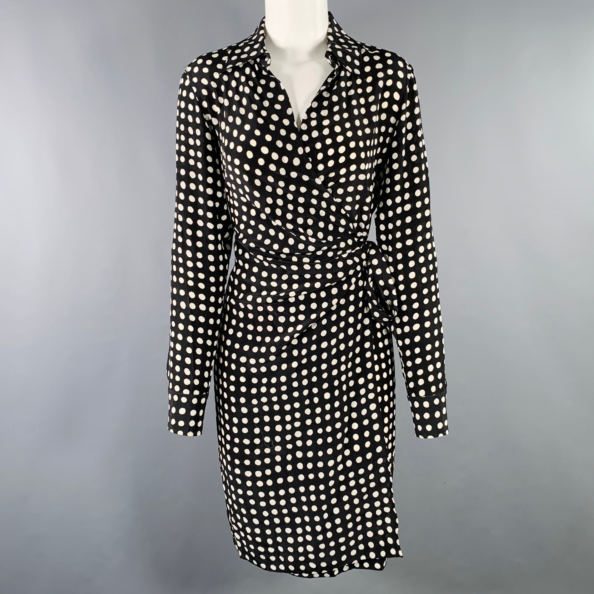 MAX MARA Size 4 Black White Silk Polka Dot Wrap Dress – Sui Generis ...