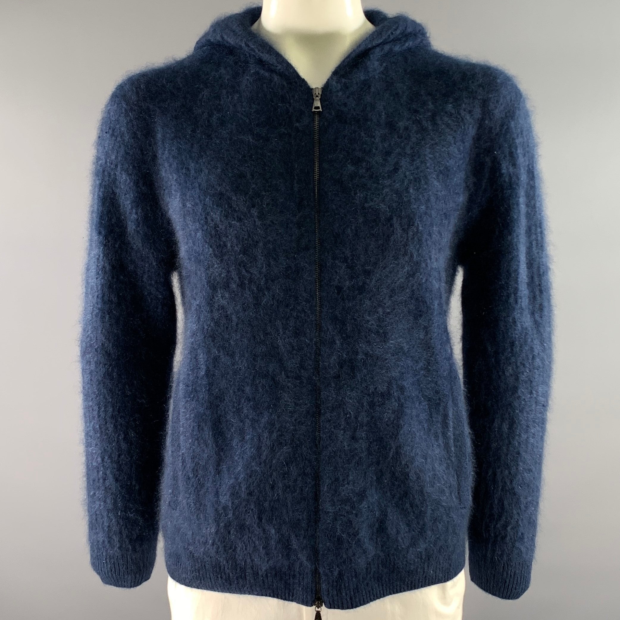 JOHN VARVATOS Size L Navy Blue Knit Cashmere Hooded Sweater – Sui ...