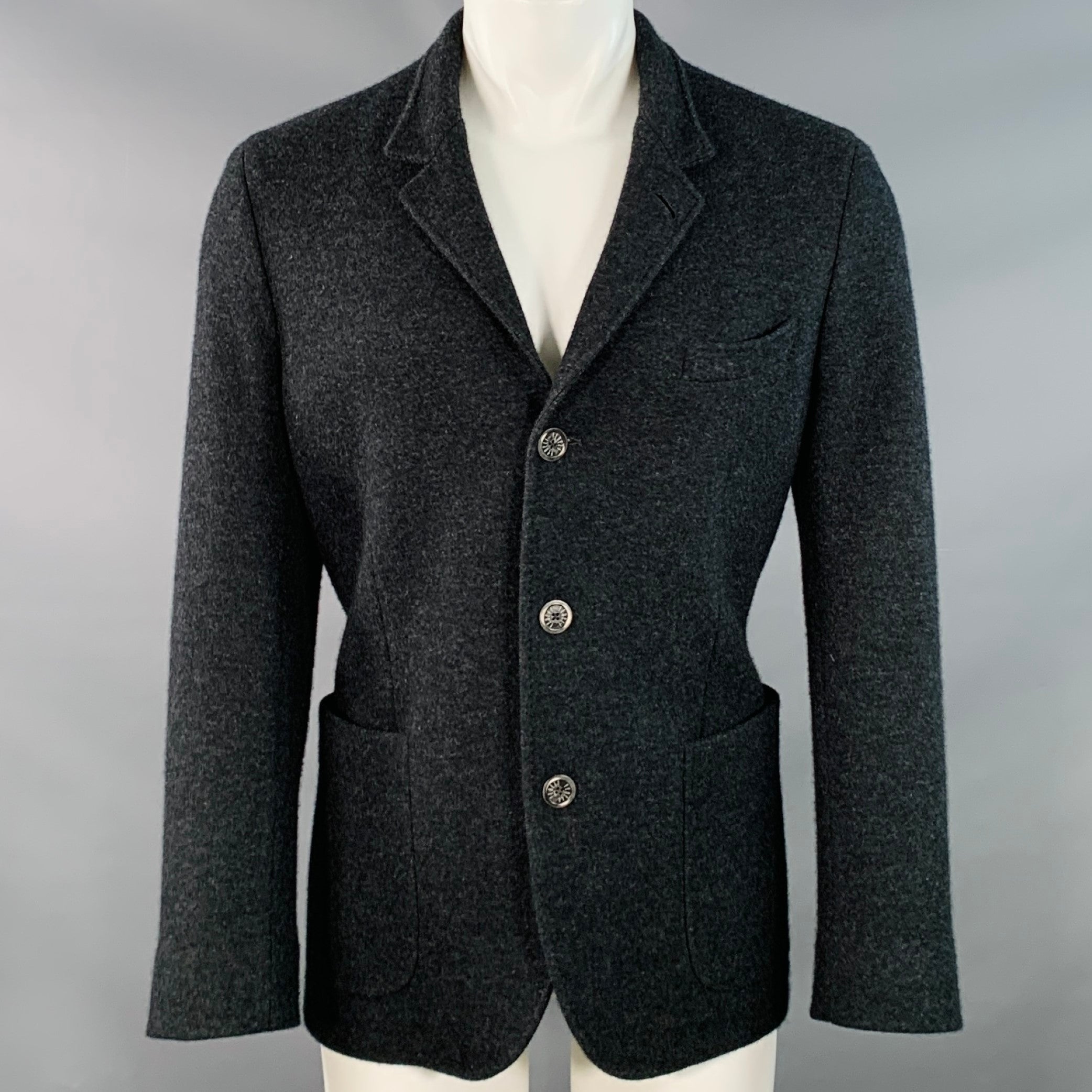 FEDELI Size 40 Grey Black Cashmere Single Breasted Pop Up Collar Coat ...