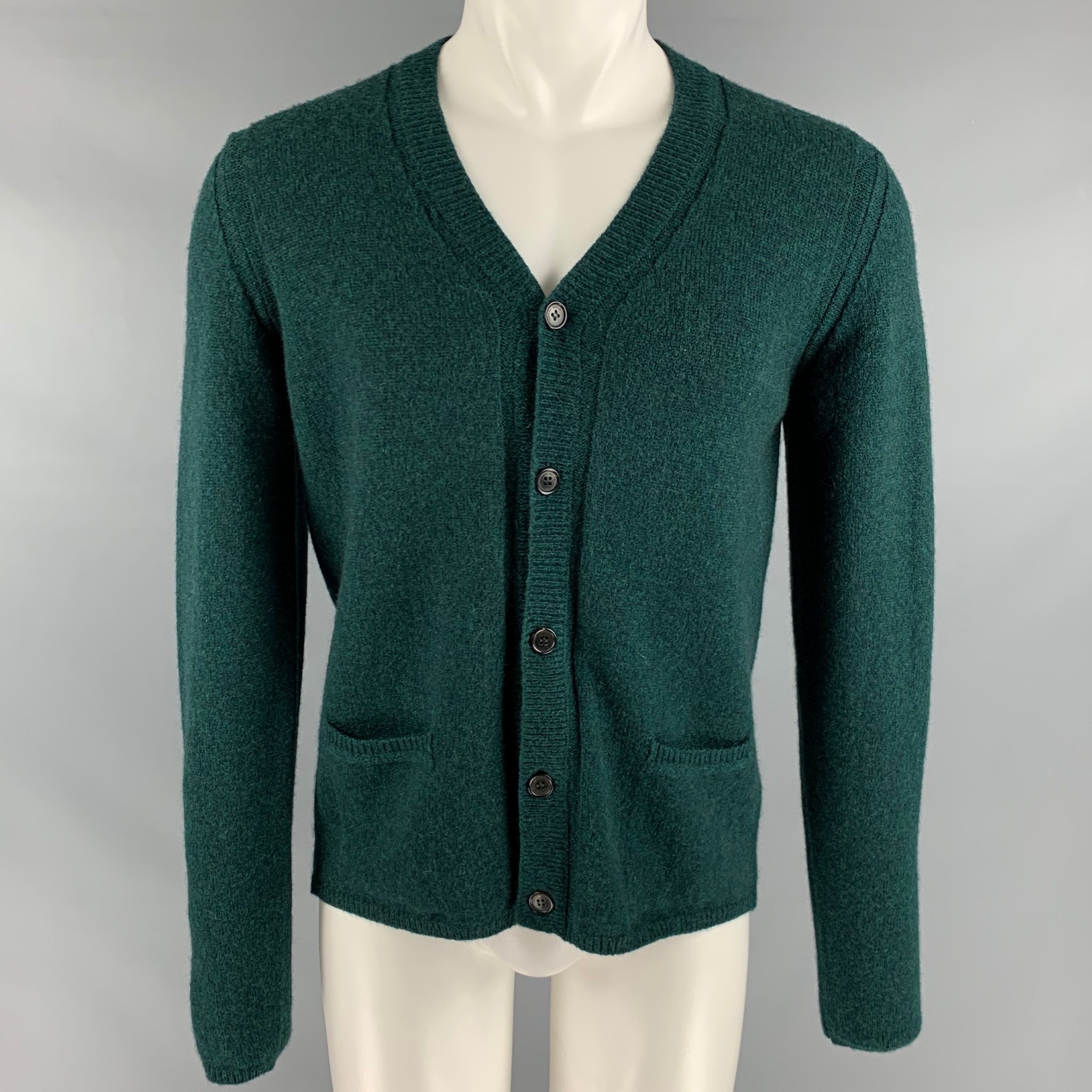 ROBERTO COLLINA Size 40 Green Knit Wool Blend V-Neck Cardigan – Sui ...