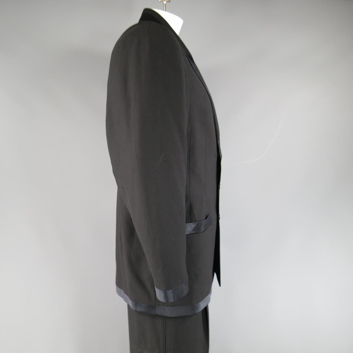 RICHARD TYLER 42 Black Satin Trim Double Breasted Satin Trim Peak Lape ...