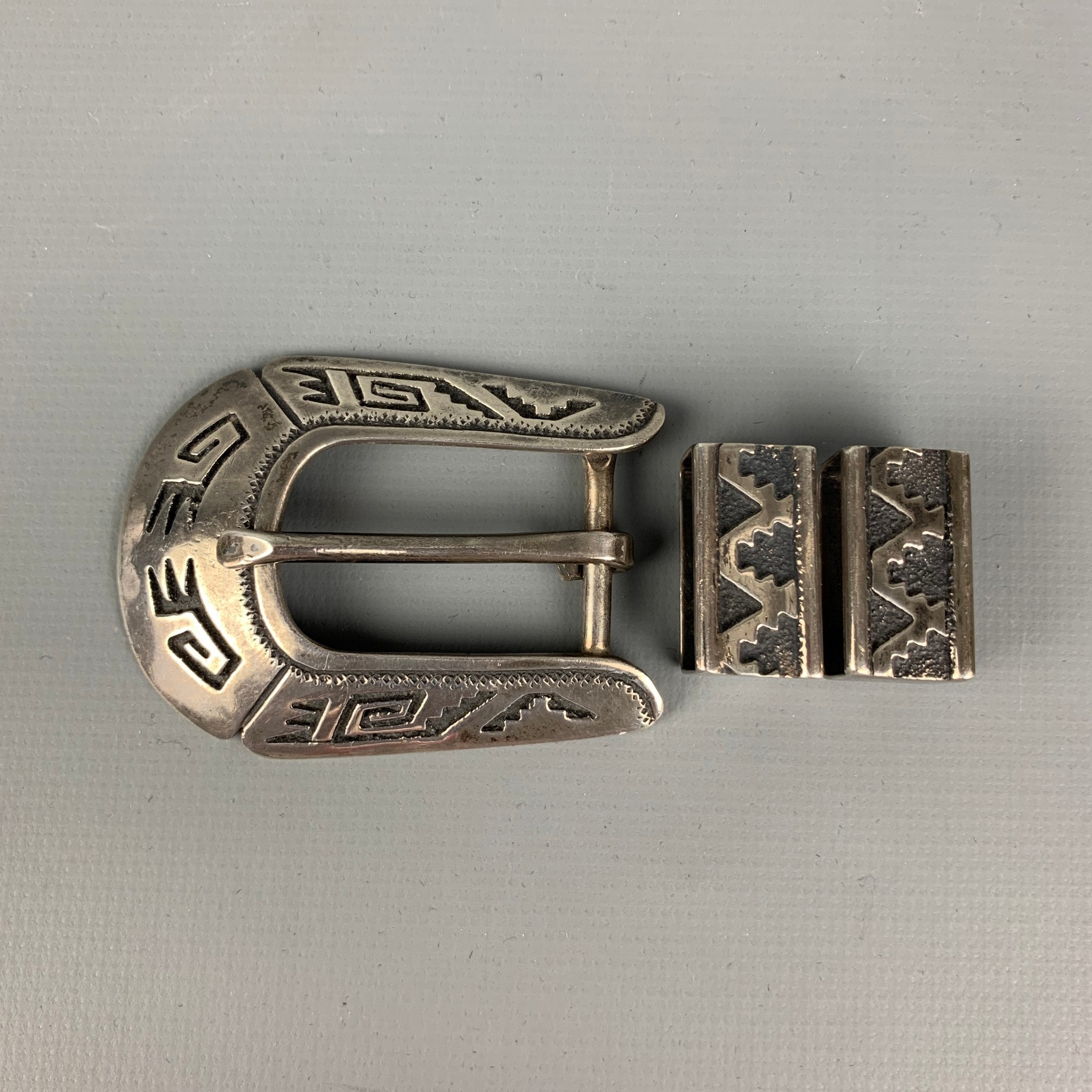 Vintage THOMAS SINGER Sterling Silver Embossed 3 Piece Belt Buckle ...