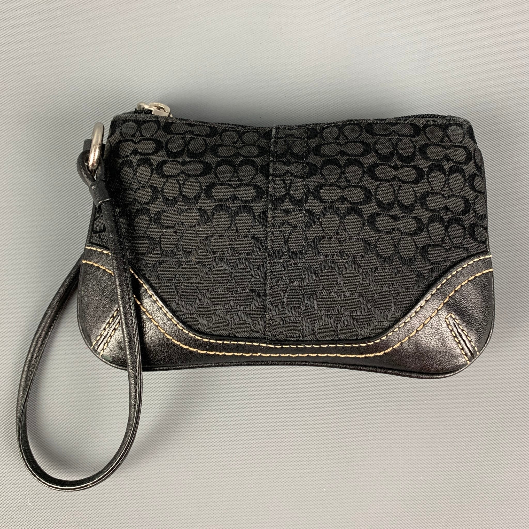 COACH Black Contrast Stitch Nylon Leather Wristlet